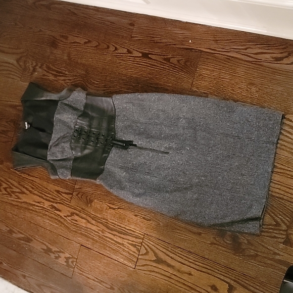 bebe | Dresses | Bebe Leather Corset Wool Tweed Dress | Poshmark